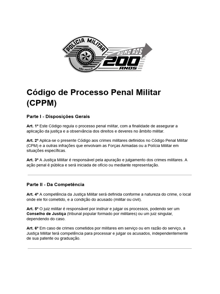 (CPPM) Código de Processo Penal Militar | PDF | Polícia militar | Direito Público