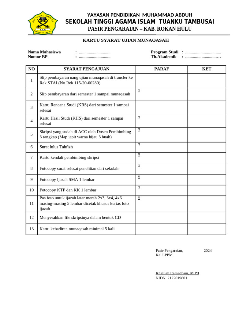 Blanko Syarat Munaqosah | PDF