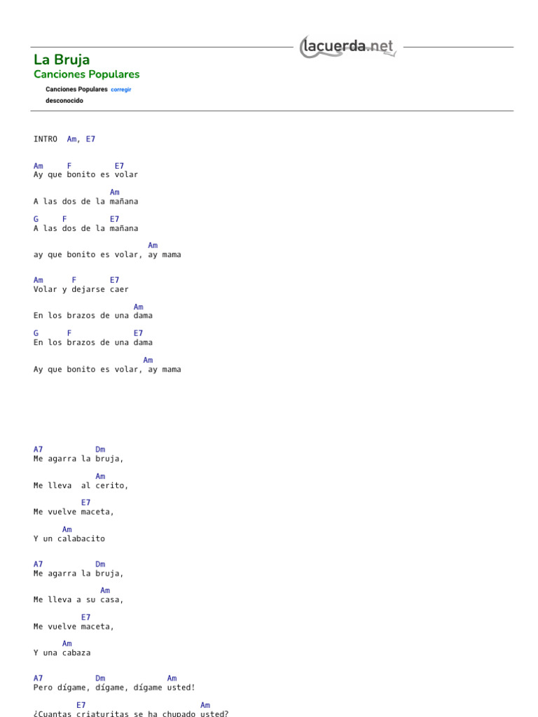 Letra y acordes de "La Bruja" | PDF