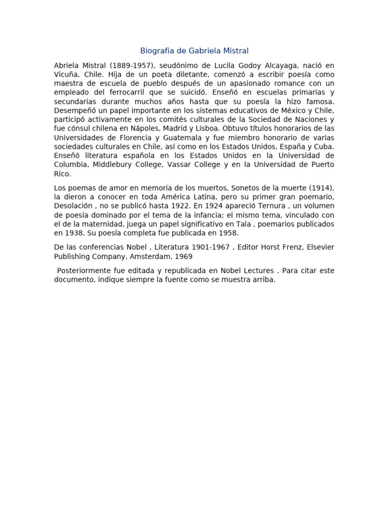 Biografia de Gabriela Mistral | PDF