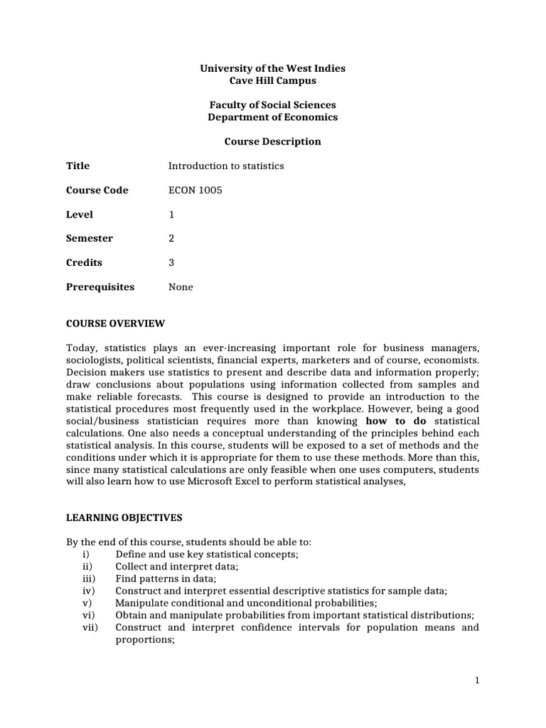 ECON 1005 - Introduction To Statistics | PDF | Variance | Sampling (Statistics)