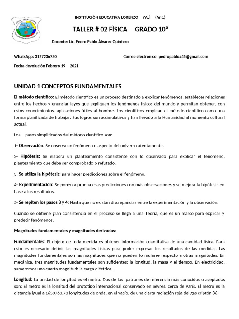 Taller de Física: Método Científico y Magnitudes | PDF | Método ...