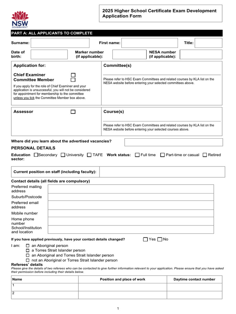 2025 HSC Exam Development Application Form | PDF | Vocational Education | Qualifications