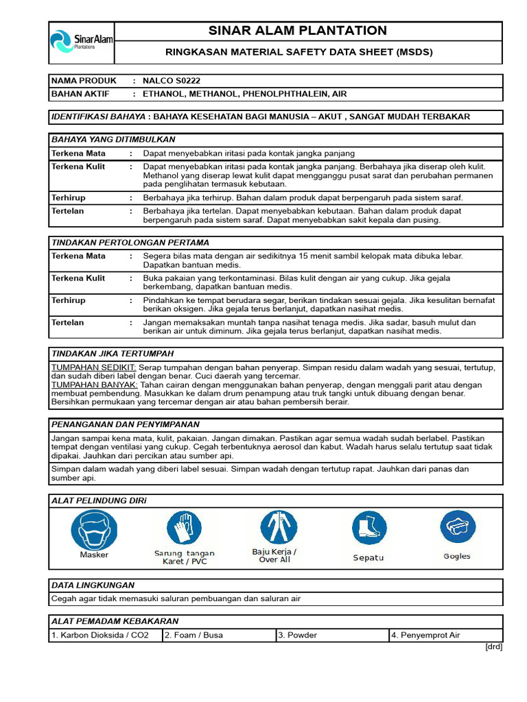 MSDS NALCO S0222: Bahaya & Penanganan | PDF