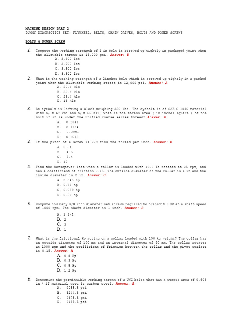 Dummy Set Machine Design Part 2 Diag | PDF | Belt (Mechanical) | Screw