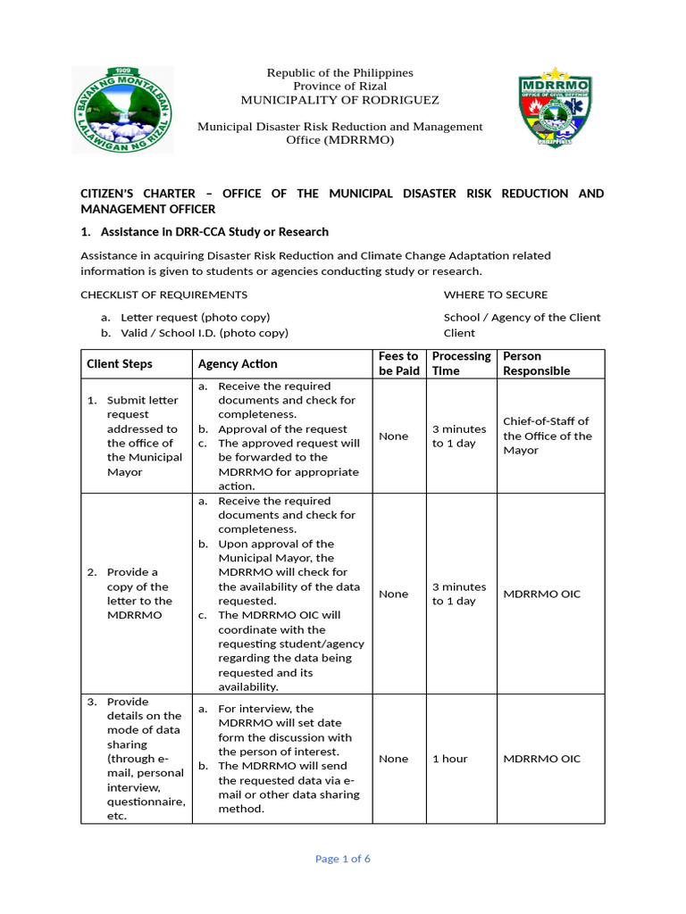 Municipal Disaster Risk Management Services | PDF | Emergency