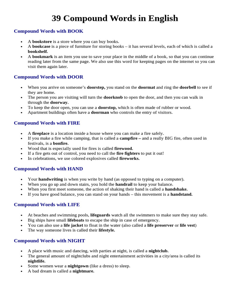 39 Compound Words in English | PDF