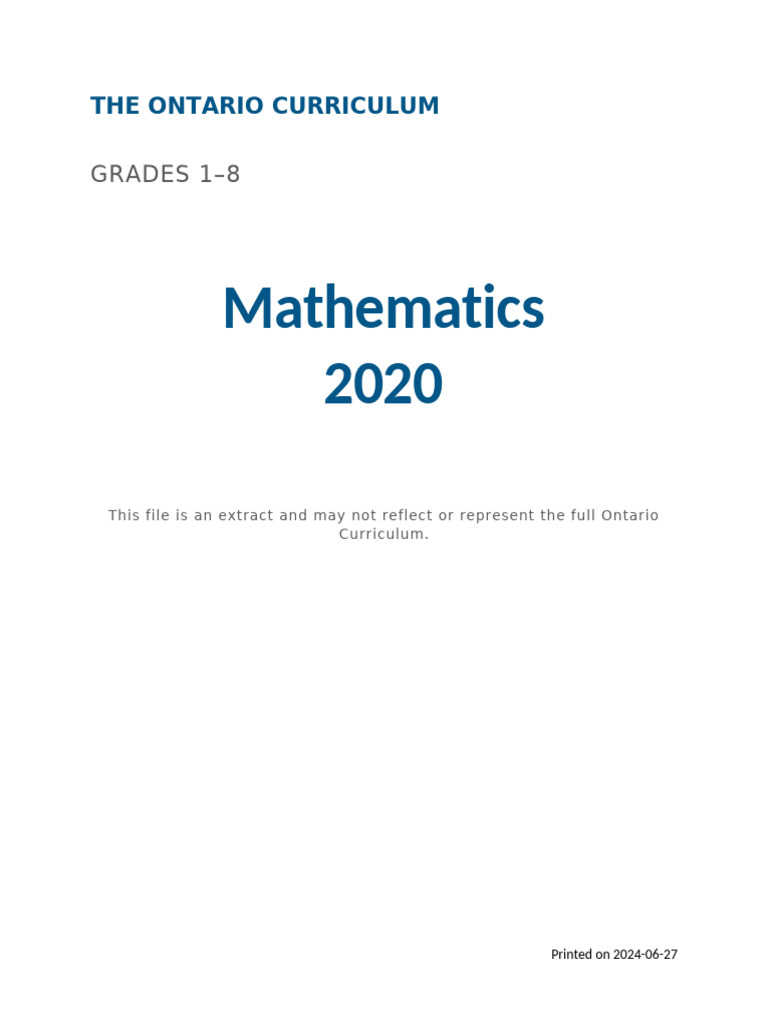 Mathematics Curriculun Ontario | PDF | Teachers | Differentiated ...