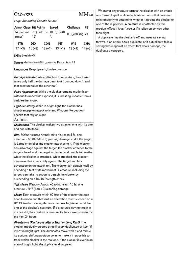 cloaker_stats | PDF | Role Playing Games