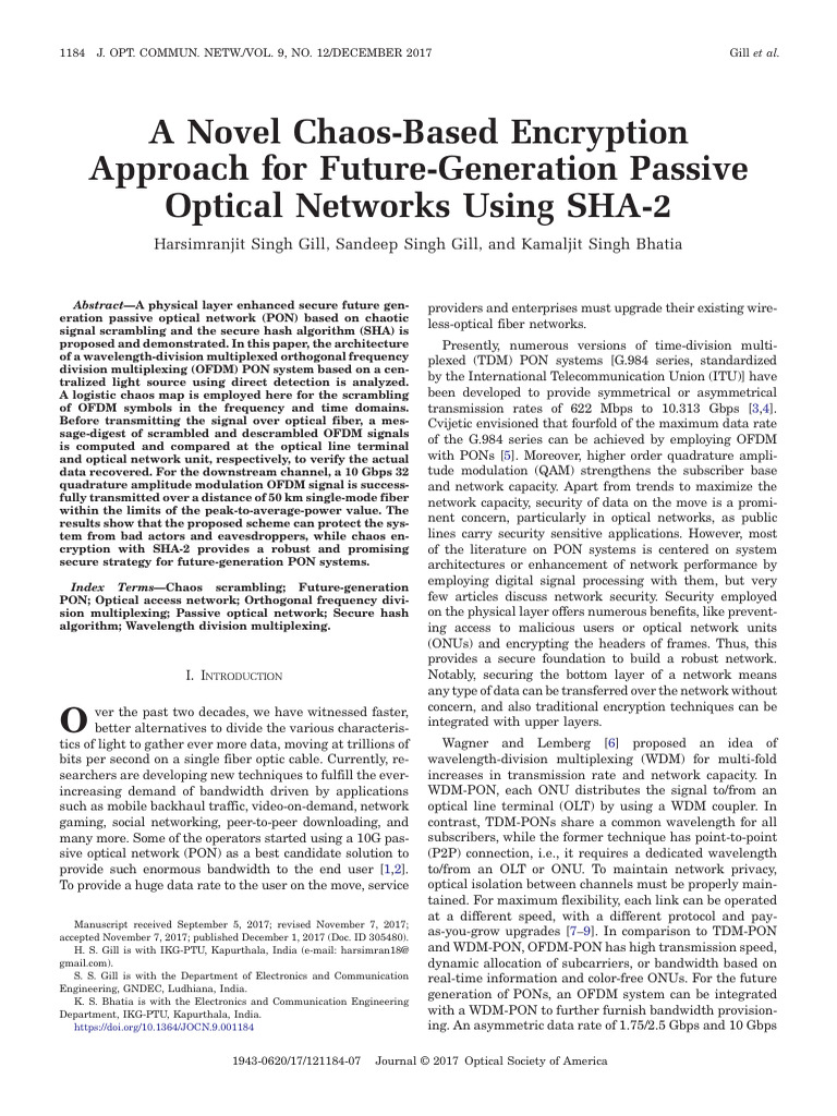 A Novel Chaos-Based Encryption Approach For Future-Generation Passive Optical Networks Using SHA ...