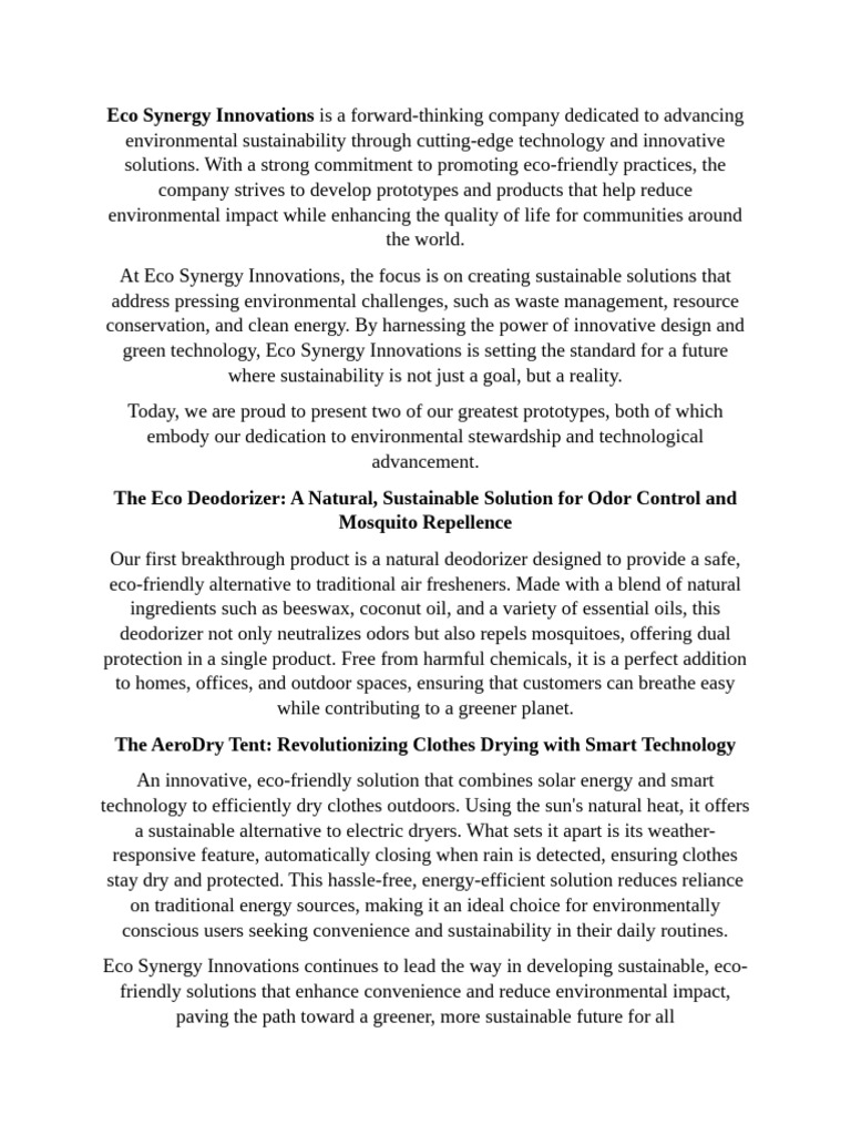 Eco Synergy Innovations | PDF | Innovation | Environment
