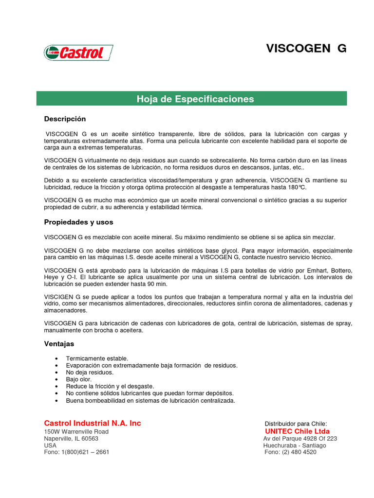 PDS - Viscogen G | PDF | Lubricante | Materiales