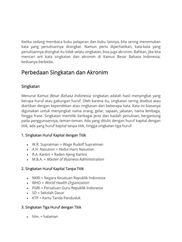 Perbedaan Singkatan dan Akronim | PDF