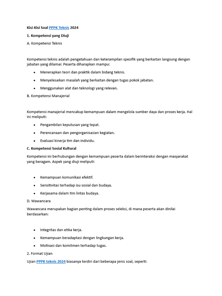 Kisi-Kisi Soal PPPK Teknis 2024 | PDF
