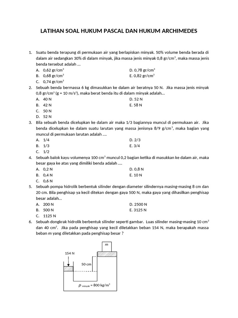 Latihan Soal Hukum Pascal Dan Hukum Archimedes | PDF