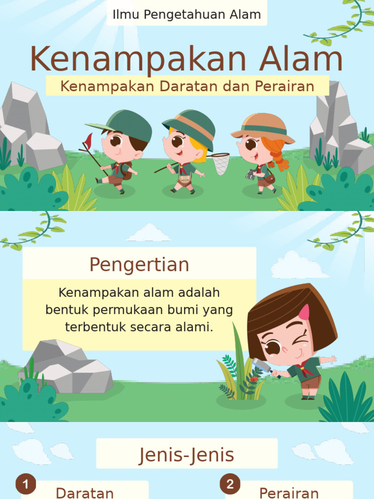 Kenampakan Alam Daratan Dan Perairan Presentasi Hijau Dan Biru Lucu Dan ...