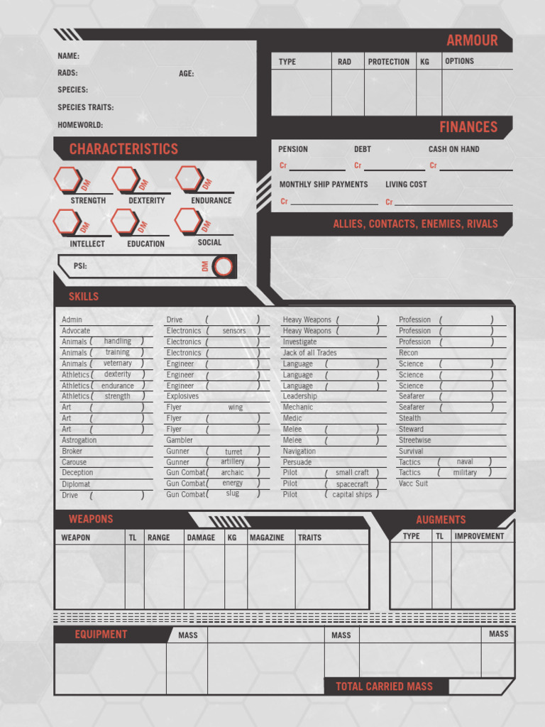 Traveller Character Sheet | PDF | Artillery | Warfare