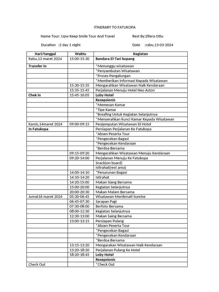 Itinerary Ukk 2024 Fera | PDF