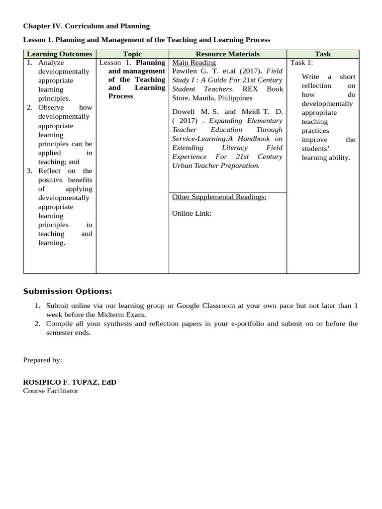 Chapter 4. Curriculum and Planning | PDF | Curriculum | Teachers