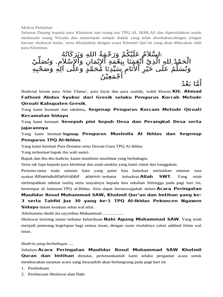 Teks MC Imtihan Madrasah | PDF