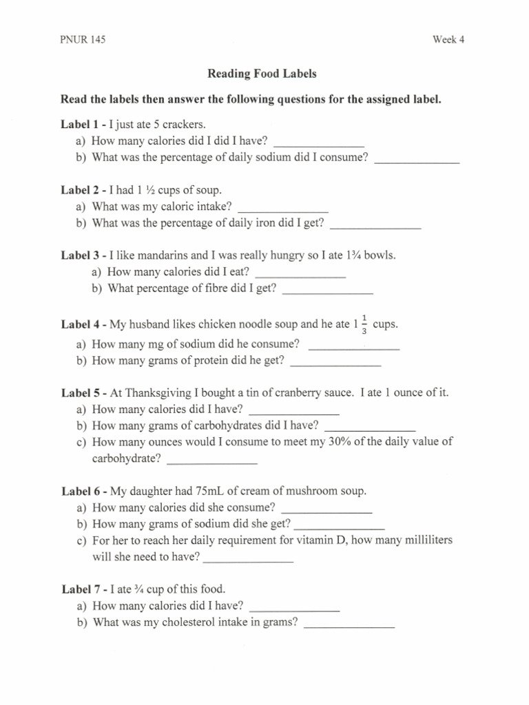 Week 4 Reading Food Label Exercise | PDF