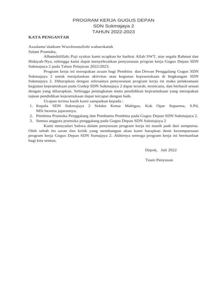 Program Kerja Gugus Depan | PDF