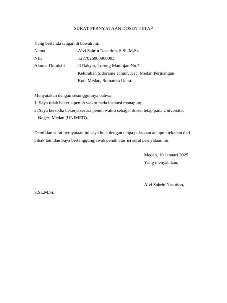 Surat Pernyataan Dosen Tetap | PDF