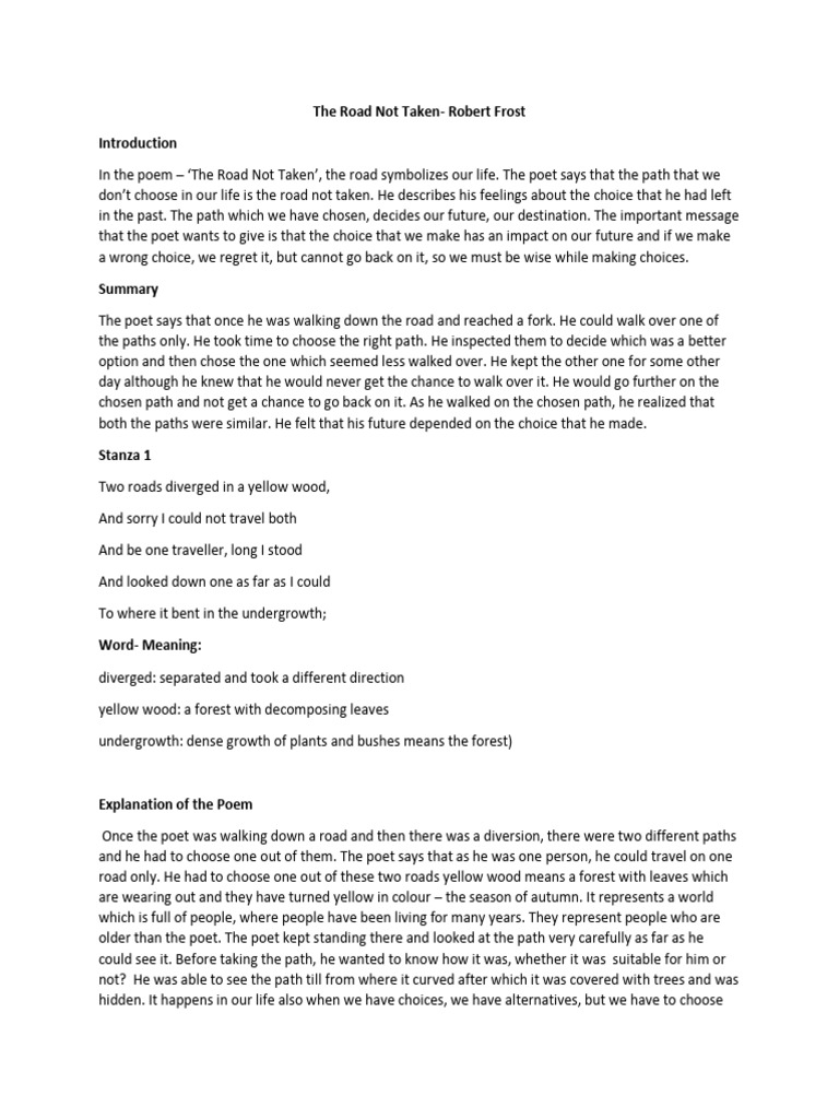 Robert Frost's "The Road Not Taken" Analysis | PDF