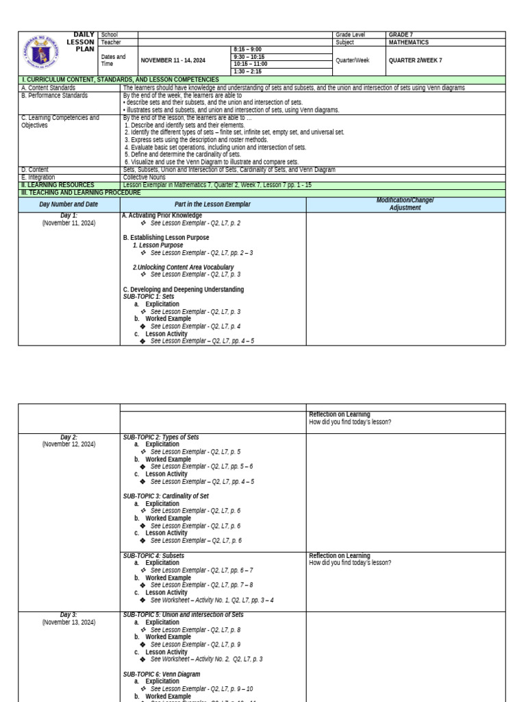Q2-Week 7-Math 7 | PDF | Set (Mathematics) | Educational Technology