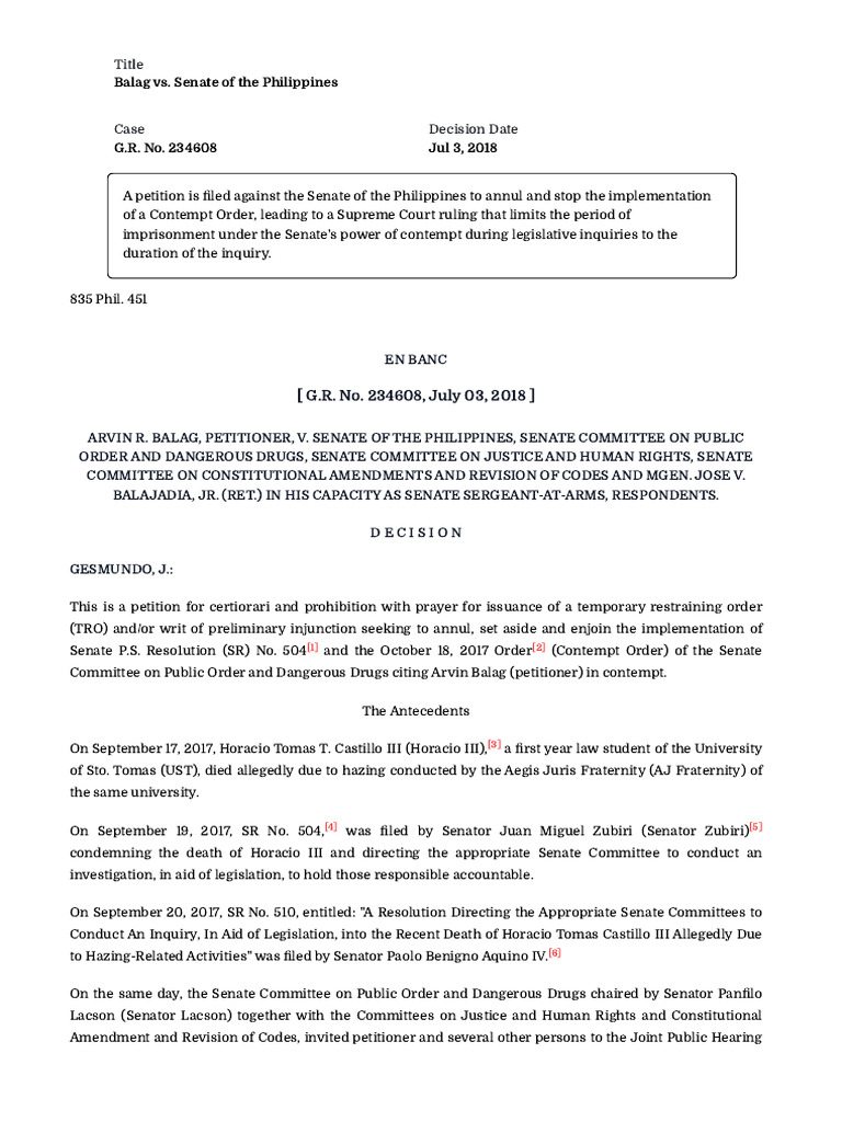 Balag vs. Senate: Contempt Order Ruling | PDF | Contempt Of Court ...