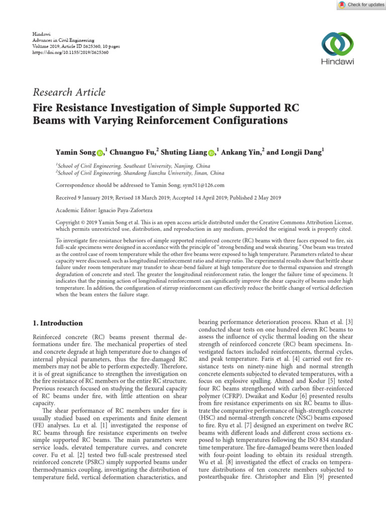 Advances in Civil Engineering - 2019 - Song - Fire Resistance ...