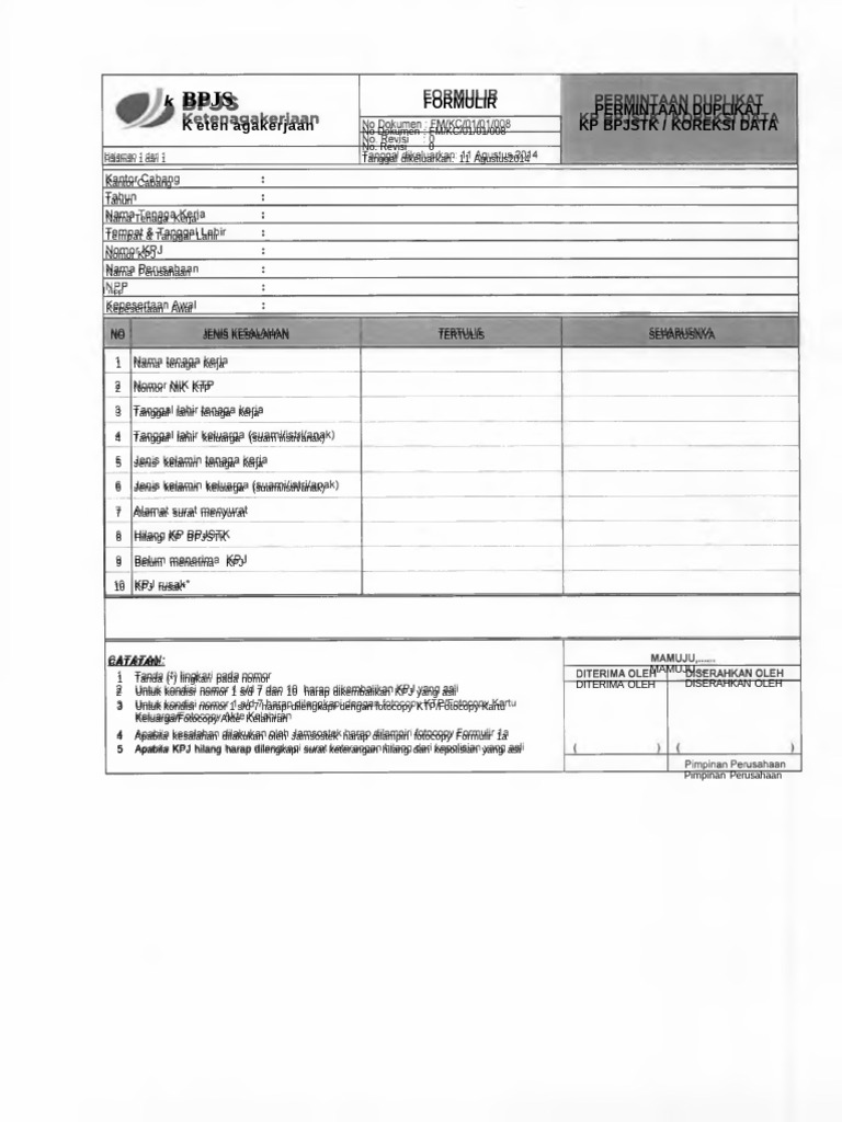 FORM KOREKSI DAN DUPLIKAT | PDF