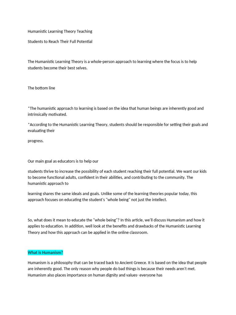 Humanistic Learning Theory | PDF | Learning | Learning Theory (Education)