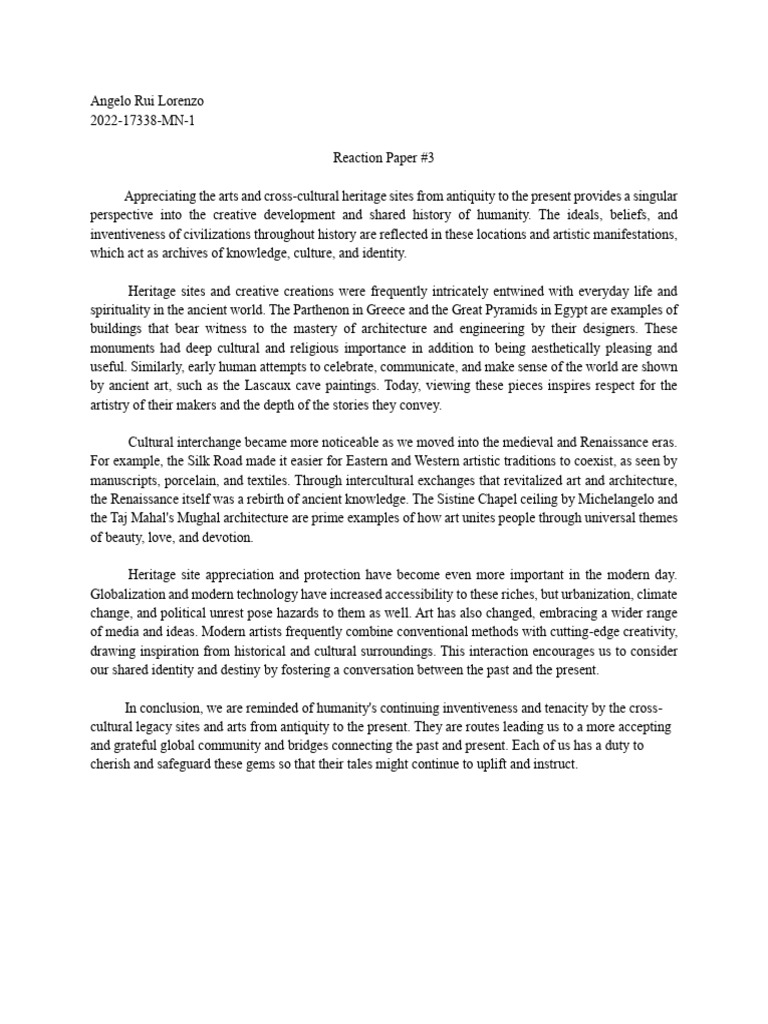 Reaction Paper #3 - Angelo Rui Lorenzo | PDF | Renaissance | The Arts