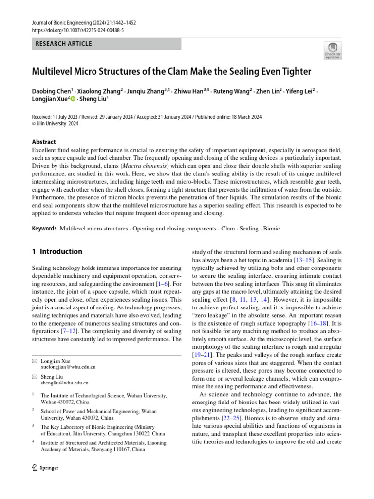 Chen, Daobing, Et Al. Multilevel Micro Structures of The Clam Make The ...
