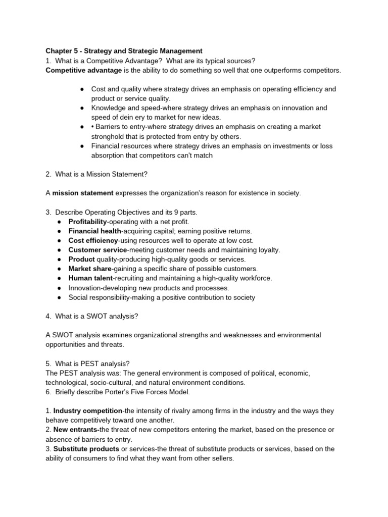 Chapter 5 - Strategy and Strategic Management | PDF | Competitive ...
