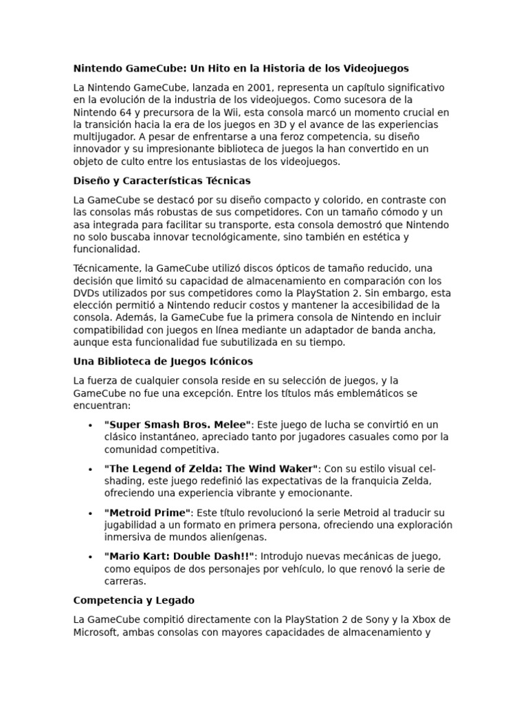 Legado de la Nintendo GameCube 2001 | PDF | Juegos de consolas | Nintendo