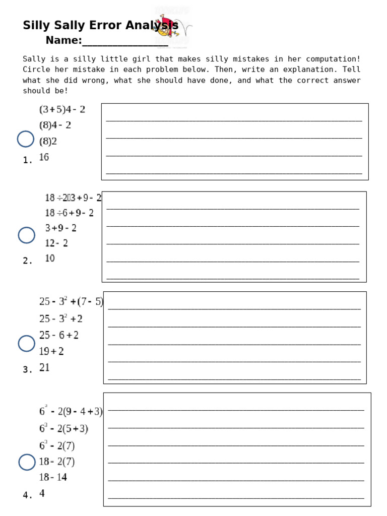 Silly Sally Order of Ops Error Analysis | PDF | Applied Mathematics