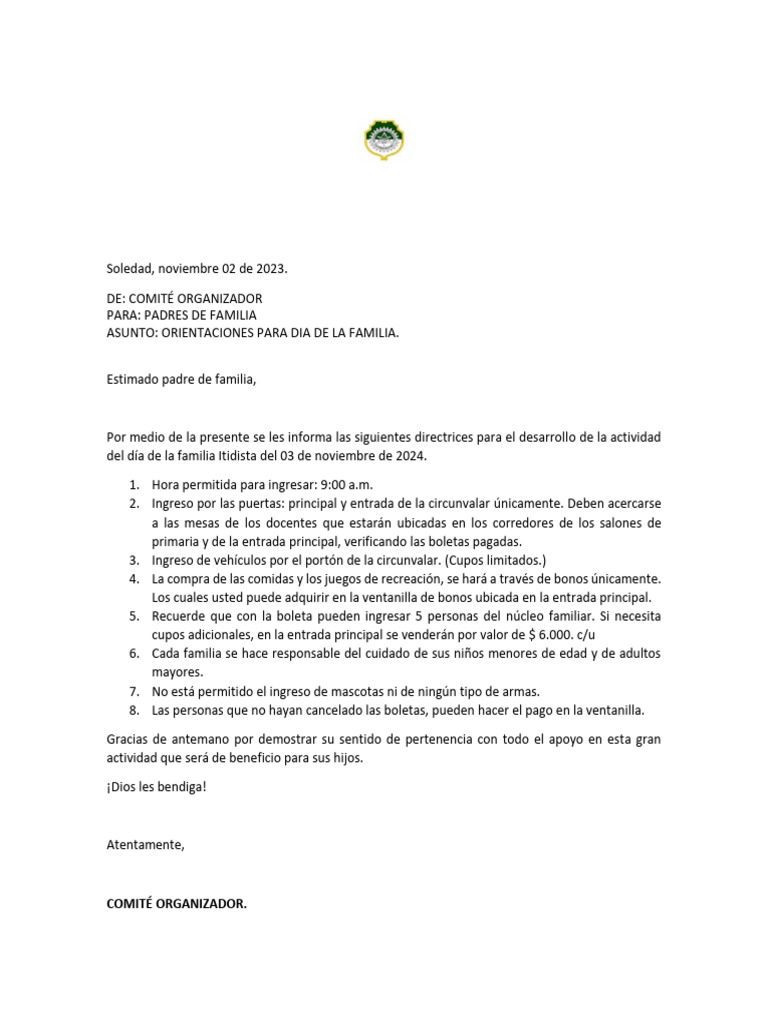 Circular Dia de Familia para Padres | PDF