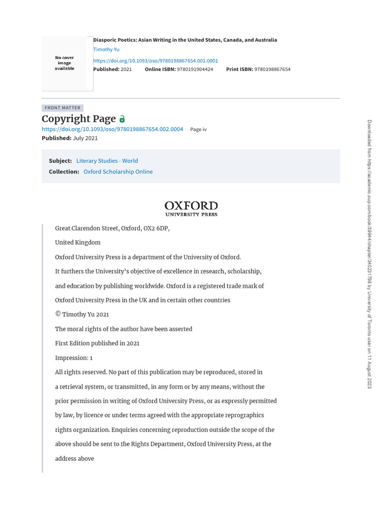 Yu, Timothy - Diasporic Poetics | PDF | Essentialism | Nationalism