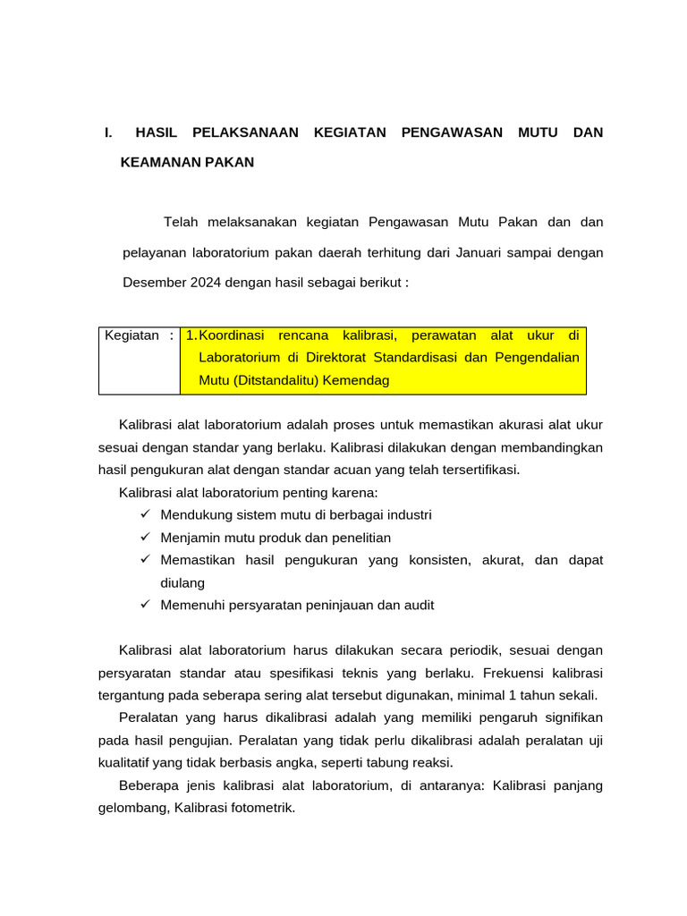 Hasil Pelaksanaan Kegiatan Pengawasan Mutu Dan Keamanan Pakan | PDF