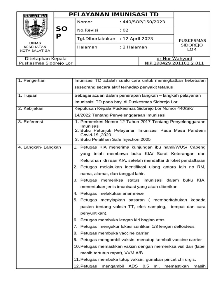 150. sop TT kop baru | PDF