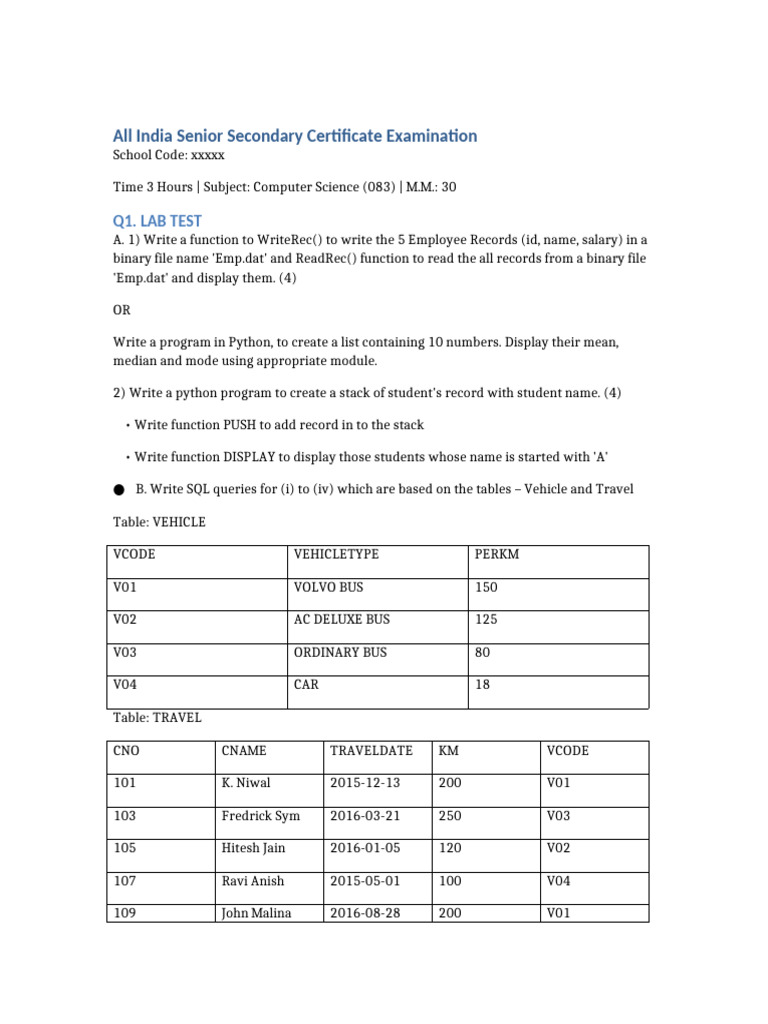 Computer Science Practical Paper | PDF