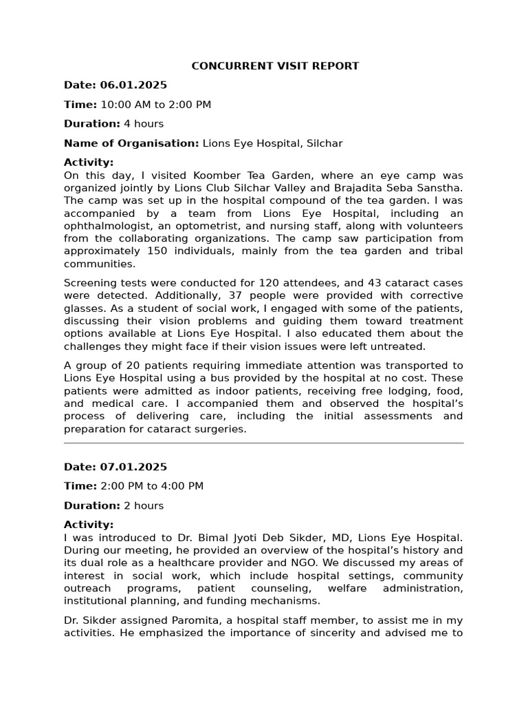 Concurrent Visit Report Summary | PDF | Hospital | Patient