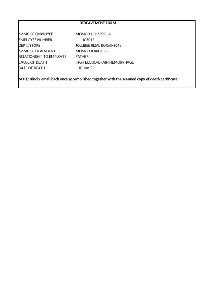 Bereavement Form Lbr | PDF