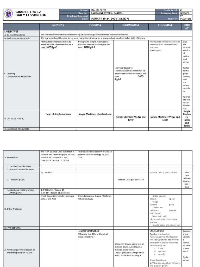 DLL_SCIENCE 6_Q3_W7 | PDF | Machines