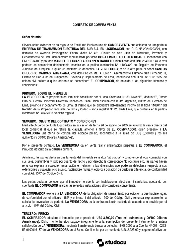 Compraventa Local Comercial Lima | PDF