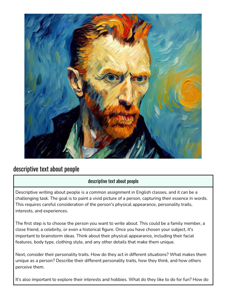 Descriptive Text About People - by Diffit (Printable) | PDF | Essays ...