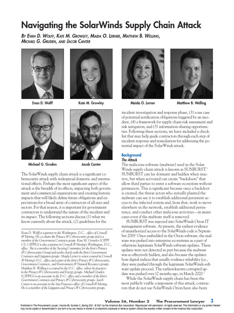 20210325-navigating-the-solarwinds-supply-chain-attack | PDF | Computer Security | Security