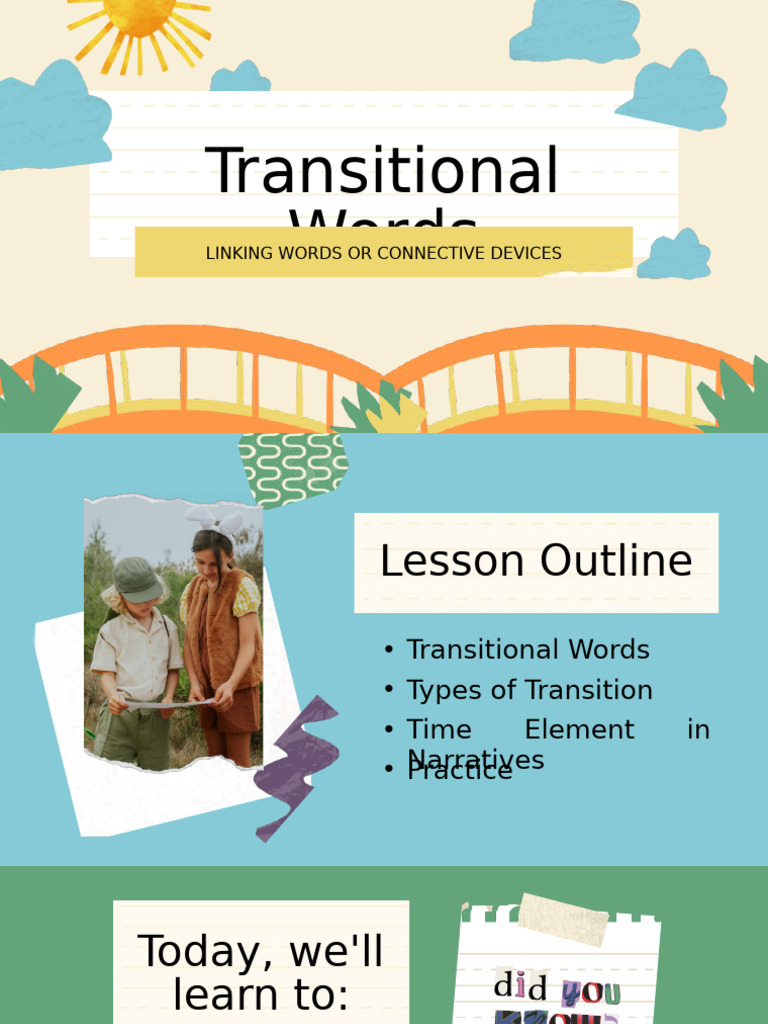 Transitional Words Education Presentation in Cream Blue Bright and ...